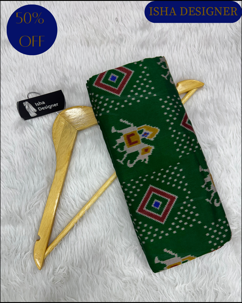Green hathi design pure look patola saree – Isha Designer